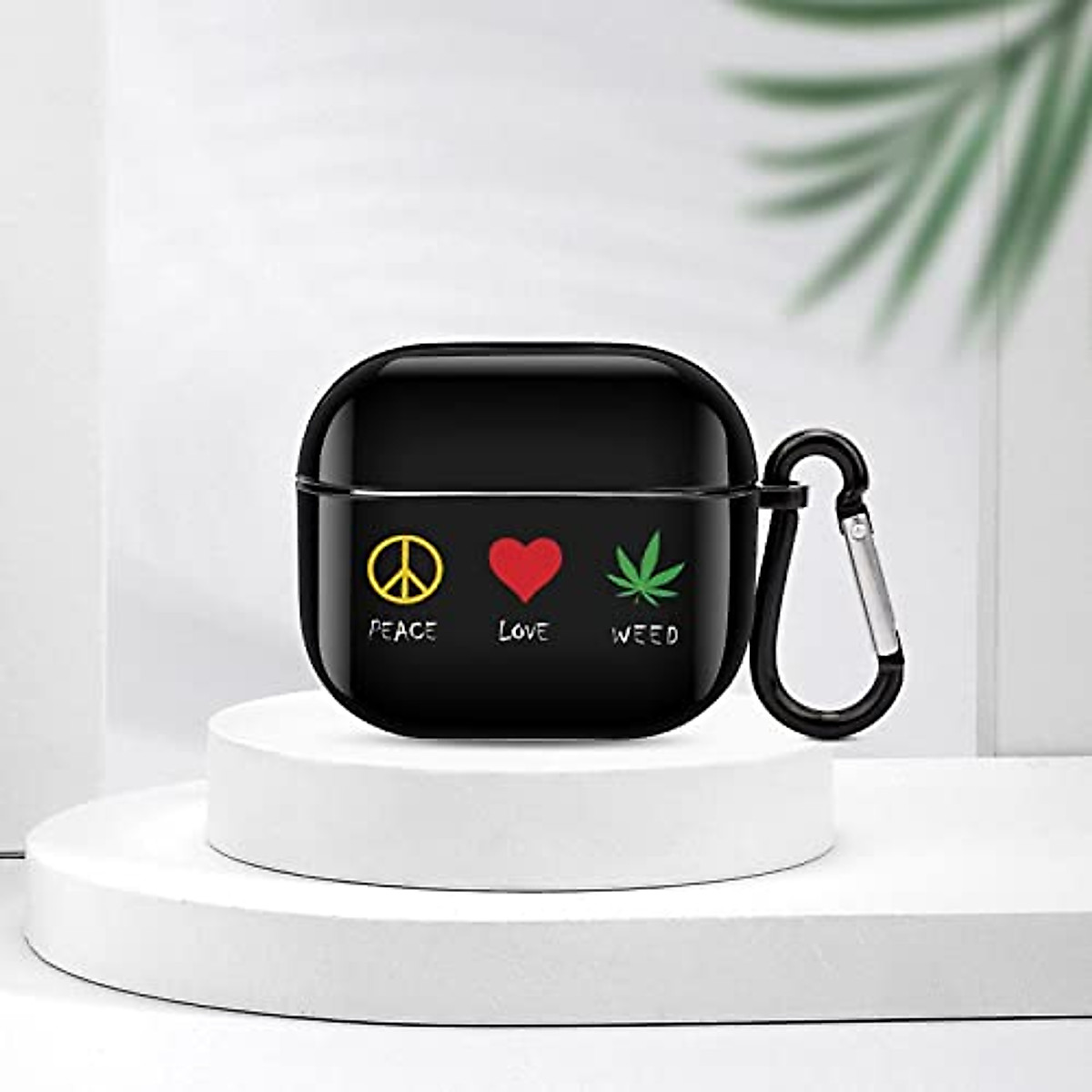 Peace Love Weed Bluetooth Earbuds Case Cover Compatible for Airpods 3 Protective Box with Keychain Cute