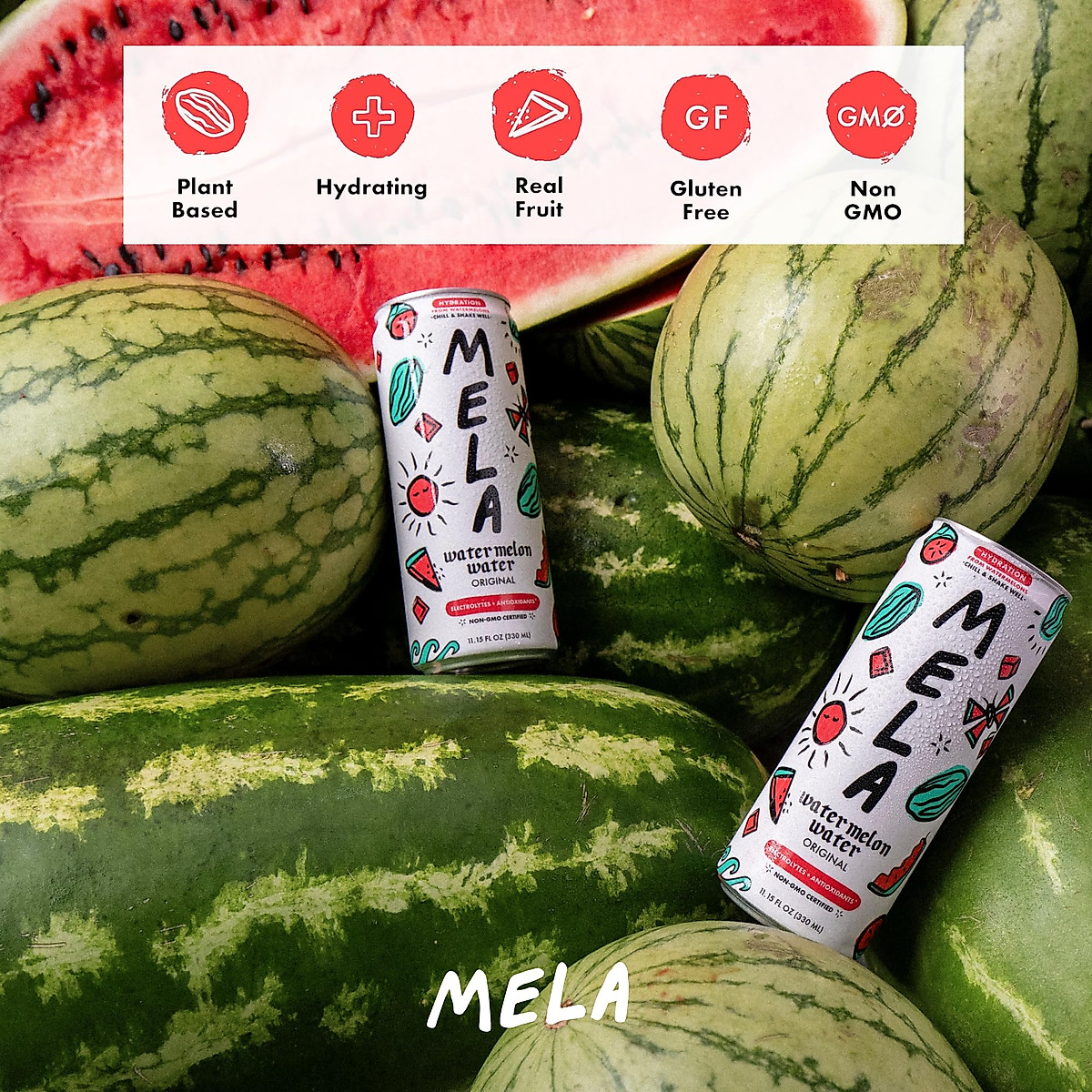 Mela Water Natural Watermelon Juice Drink, Electrolytes & Antioxidants, Natural Hydration, Coconut Water Alternative, Vitamin C, Pineapple, 11.15 fl oz (Pack of 12)