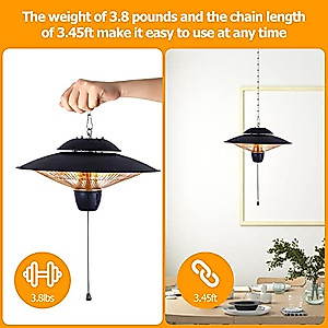 Ceiling Patio Heater, 1500W Outdoor and Indoor Hanging Patio heaters, Waterproof Courtyard Electric Heater, Hanging Mounted Heater 3S Fast Heating, IP24 Rated 2 Power Levels for Large Room, Garage