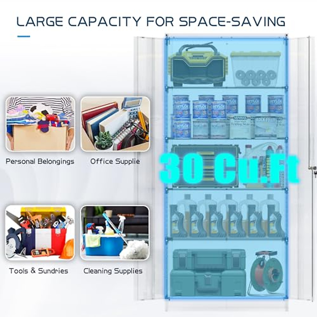 Maemttes 72" Metal Storage Cabinet with Doors and Shelves, Tall Garage Cabinets Lockable File Cabinet, Heavy-Duty Locker Cabinet Tool Cabinet for Garage, Office, Home, Kitchen (Black)