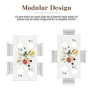tantohom Faux Marble Dining Table Set, Compact Kitchen Table and Chairs for 4, 5 Pieces Dining Room Table Set with 4 Leather Upholstery Chairs for Small Space, Living Room, Breakfast Nook, All White