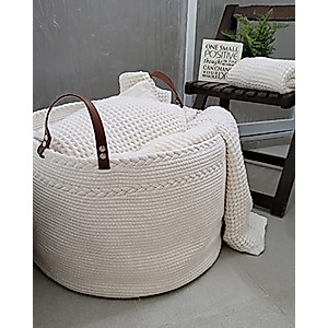 OTON HOME Dual Braided True White Farmhouse Basket - XX Large Woven Baskets for Storage - Big Baskets for Blankets in Living Room - Baby Toy Basket - Laundry Basket Woven - Nursery Storage Basket