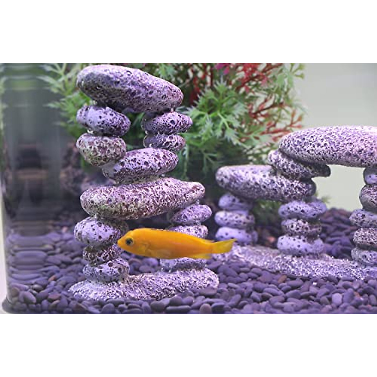 AQUA KT Aquarium Landscape Cobblestone Stacked Stones for Cichlid Fish Hiding Betta Hideout Tank Decoration, Pack of 2