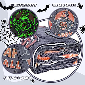 IEOEO Witchy Halloween Blanket Glow in The Dark Blanket for Kids Women Adults Pumpkins Halloween Decorations for Bedroom