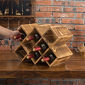MyGift Vintage Gray Solid Wood Tabletop Wine Bottle Holder Rack with Geometric Cross Hatch Design, Vertical or Horizontal Display, Holds up to 8 Bottles