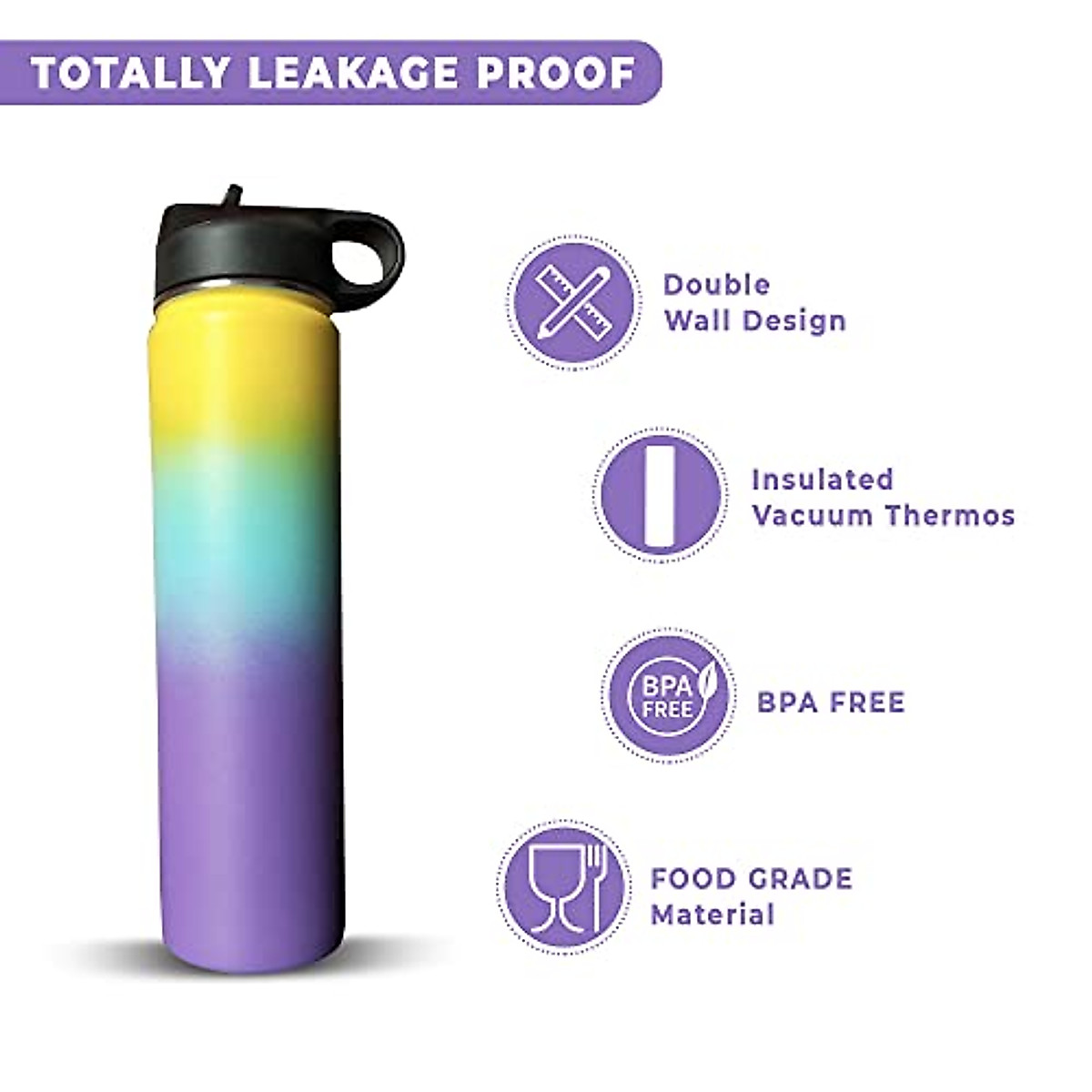 ILSM Hydro Double Wall Vacuum Flask Stainless Steel Insulated Water Bottle (18, multicolored) Multicolor
