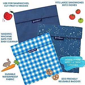 Yumbox Sandwich Bag/Snack Bag, Insulated, Reusable Fabric, Washable, Easy Touch and Pull Closure Food Safe, BPA Free, 8 x 7.5in - Starry Sky