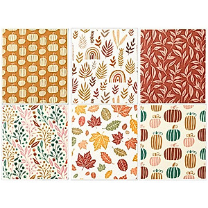 Whaline 6Pcs Thanksgiving Swedish Dishcloths Fall Harvest Boho Kitchen Dish Towel Pumpkin Maple Leaf Reusable Washable Cotton Cloth for Autumn Kitchen Washing Counter Cleaning, 6.7 x 7.7 Inch