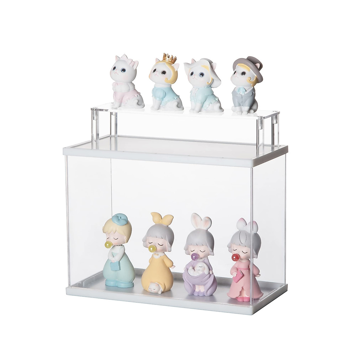 Acrylic Display Case Display Box with White Lid and White Base, Dustproof Showcase Figurines Collection Acrylic Cube for Toy Dolls Souvenirs Models(11.8 X 6.3 X 8.7 INCH)