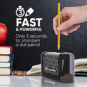 POWERME Electric Pencil Sharpener - Pencil Sharpener Battery Powered for Kids, School, Home, Office, Classroom, Artists – Battery Operated Pencil Sharpener For Colored Pencils, Ideal For No. 2 (Black)