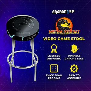 Arcade1Up Adjustable Padded Arcade Game Stool, Steel Frame, Midway Legacy, 21.5" to 29.5"