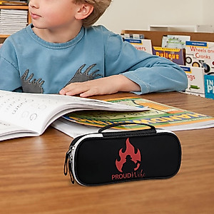 Proud Wife with Firefighter PU Leather Pencil Pen Case Organizer Travel Makeup Handbag Portable Stationery Bag