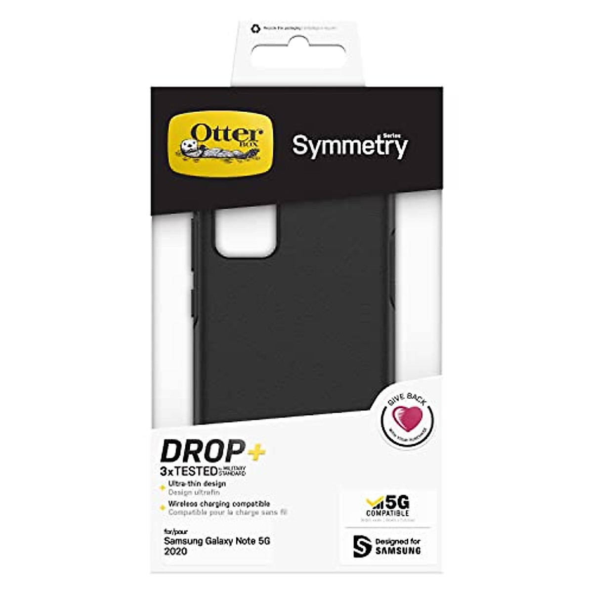 OtterBox Galaxy Note20 5G Symmetry Series Case - BLACK, ultra-sleek, wireless charging compatible, raised edges protect camera & screen