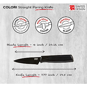 Kuhn Rikon Colori Non-Stick Straight Paring Knife with Safety Sheath, 4 inch/10.16 cm Blade, Licorice