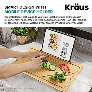 Kraus Solid Bamboo Cutting Board with Mobile Device Holder for Standard Kitchen Sink or Countertop (19 1/2 in. x 12 in.), KCBT-103BB