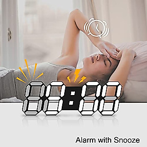 Deeyaple Led Digital Alarm Clock 3D Small Wall Clock Snooze Dimmable Time Memory 12/24 Date Temperature Remote Control Night Light Office Kitchen Living Room Bedroom (15 Inch, Black