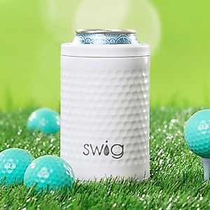 Swig Life Standard Can + Bottle Cooler, Stainless Steel, Dishwasher Safe, Triple Insulated Can Sleeve for Standard Size 12oz Cans or Bottles in Golf Print with Golf Ball Textured Frame