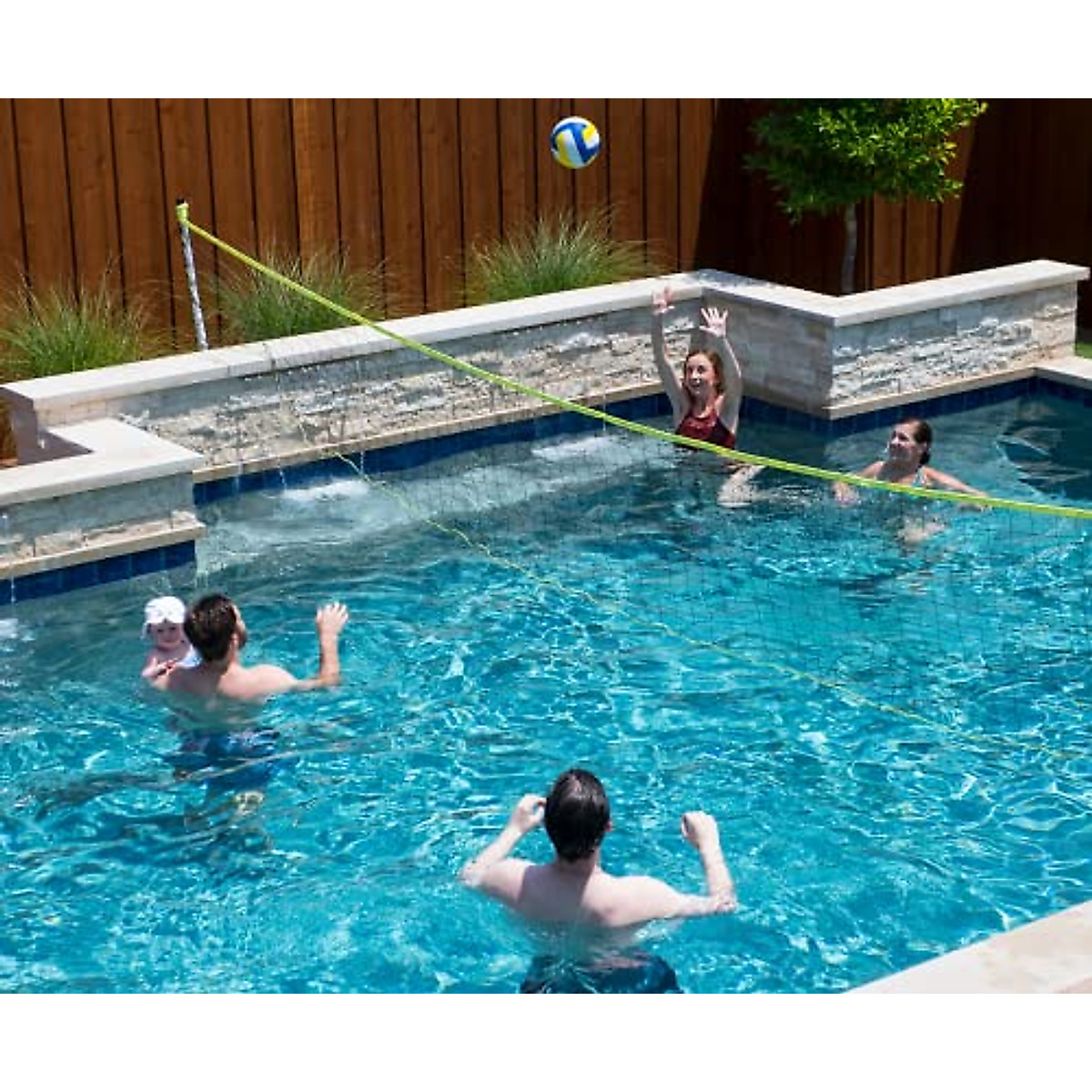 Park & Sun Sports Portable Indoor/Outdoor Swimming Pool Volleyball Net System, Blue, 24' W x 3' H