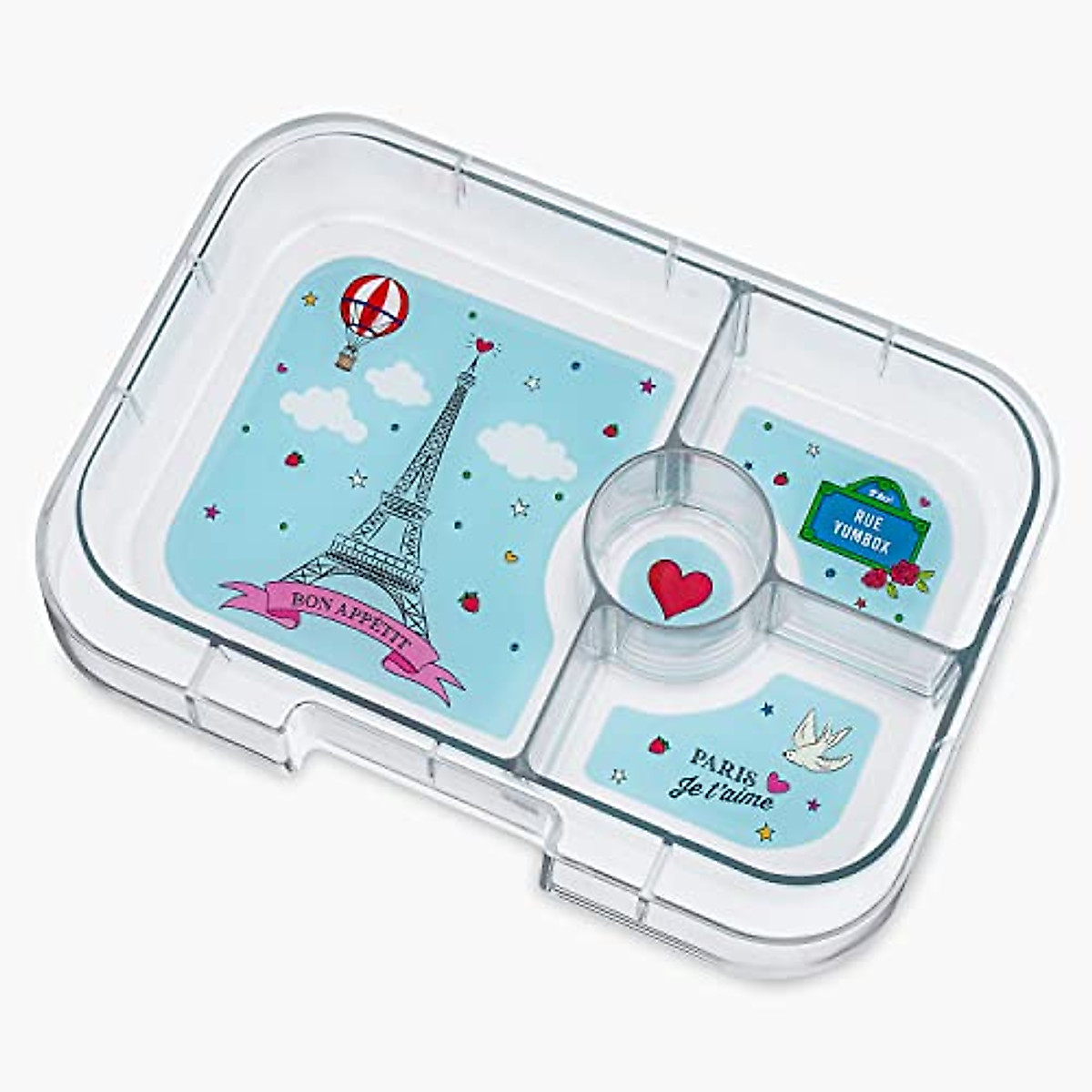 Yumbox Leakproof Bento Box Panino: 4-Compartment Kids & Adults Bento; Perfect for Sandwich Packed Lunch; Compact 8.5x6x1.8; Healthy Portions (Lulu Purple with Paris Themed Tray)