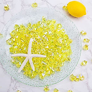 DomeStar Iridescent Yellow Acrylic Ice Rocks, 180PCS Holographic Crushed Ice Dazzling Fake Diamonds Sparkling Plastic Gems for Vases Fillers Table Scatter Decoration Game