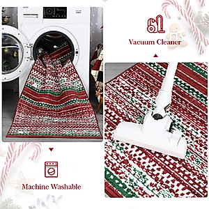 CAREMEE Christmas Rug 4x6 Machine Washable Bedroom Rug Holiday Decor Non Slip Throw Rug Soft Carpet Stain Resistant Accent Rug for Home Decor, Red