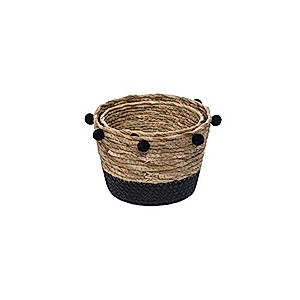 Foreside Home and Garden Natural Set of 2 Small Black Cattail Decorative Storage Baskets