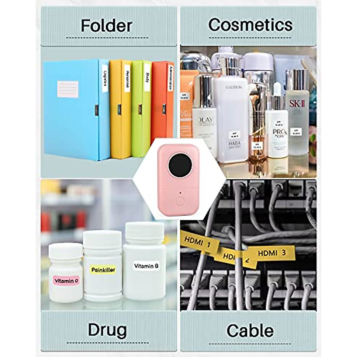 Memoqueen D30 Mini Label Printer - Portable Thermal Bluetooth Label Maker Machine with Tape,Small Sticker Printer Labeler Compatible with Phomemo D30 iOS&Android,for Home Office Organization,Pink