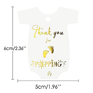 joycraft 100PCS Thank You for Popping by Tags,Gold High-end Cardstock Baby Onesie Favors Labels with Jute String,Personalized Gift Tags for Baby Shower and Brithday Party（2.36"x1.96")