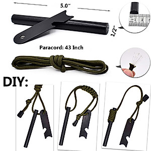 makstore Fire Starter 1/2"x5" Flint Steel Ferro Rod Survival kit with Multitool Fire Striker and Paracord for Camping, Hiking, Backpacking (Army Green)