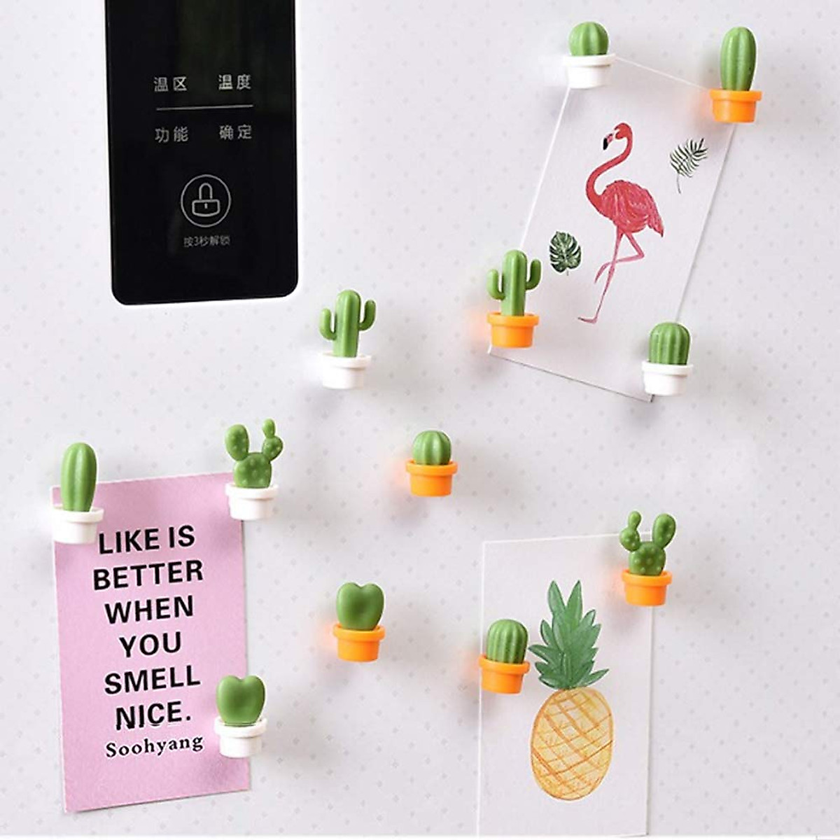 OYEFLY 12pcs Cute Succulent Plant Magnetic Refrigerator Magnets Cute Home Decor Refrigerator Stickers Creative Notice Message Magnetic Stickers Gift (White+Orange)