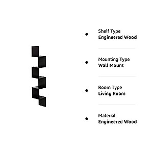 Furinno Rossi Wall Mount Floating Corner Shelf, 5-Tier Square , Espresso