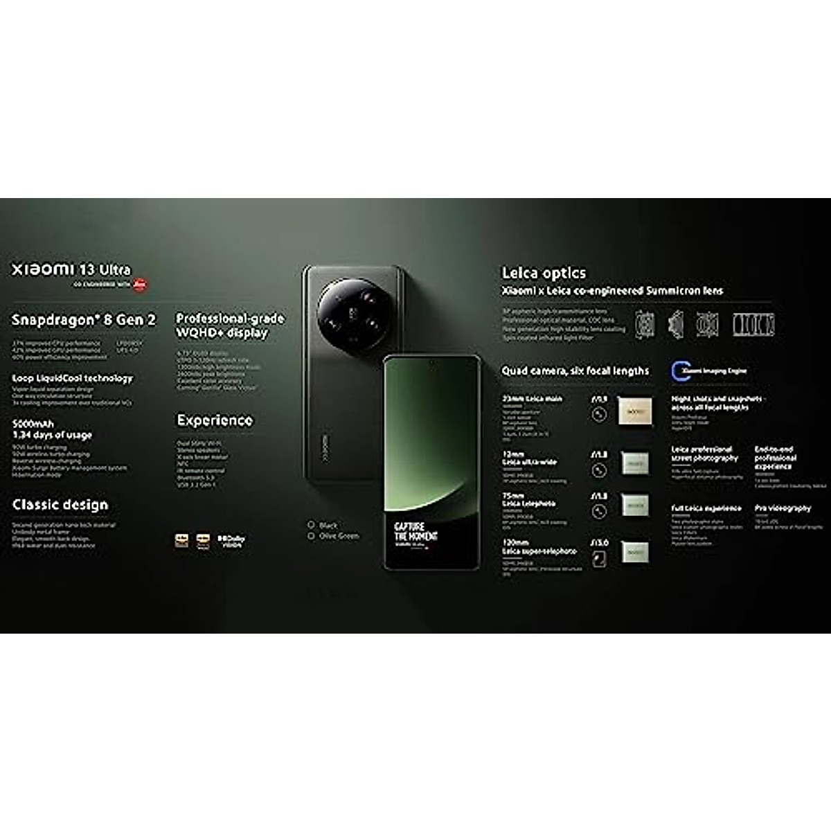 Xiaomi Mi 13 Ultra 5G 512GB 16GB Factory Unlocked (GSM Only | No CDMA - not Compatible with Verizon/Sprint) China Version - Black