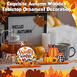 CroBlissful 6 Pcs Fall Table Decorations Wooden Fall Table Centerpieces Autumn Pumpkin Car Gnome Table Signs Thanksgiving Fall Decorations for Home Tiered Tray Decor