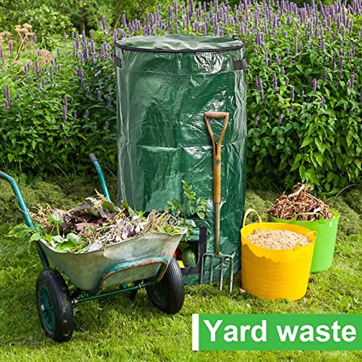 4 Pieces Compost Bin Bags Large 34 Gallon Reusable Yard Waste Bags Lawn Bags Heavy Duty Garden Bag Composting Bags Garbage Can Outdoor Container with Zipper Lid and Handles for Loading Leaf Trash