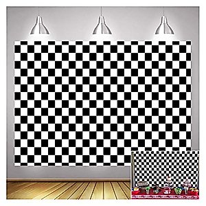 Black and WhiteRacing Checker Texture Grid Birthday Chess Board Theme Photography Backdrops 7X5ft Children Kids Birthday Party Supplies Newborn Baby Shower Banner Photo Background Booth Props Vinyl