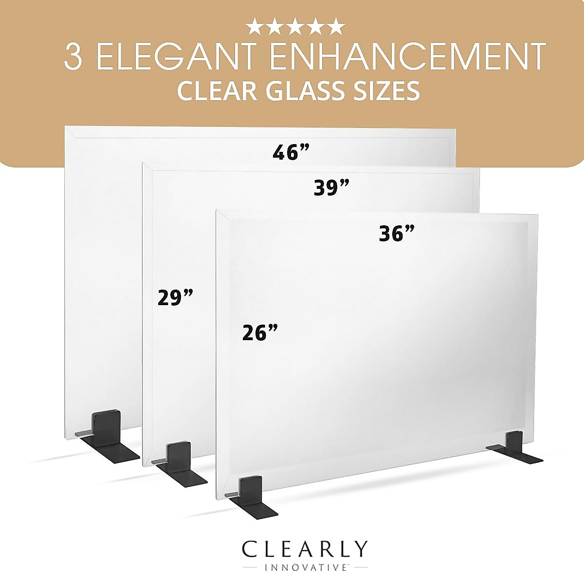Premium Tempered Glass Fireplace Screen with Exclusive Beveled Edge | 29" H x 39" W Glass (30” H Installed) | Clear Glass, Metal Black Base | The Ultimate in Home Elegance by Clearly Innovative