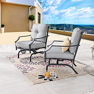 LOKATSE HOME 2 Pieces Outdoor Conversation Furniture Patio Bistro Armchair Set Metal Single Dining Cushion, 2 Chairs, Grey