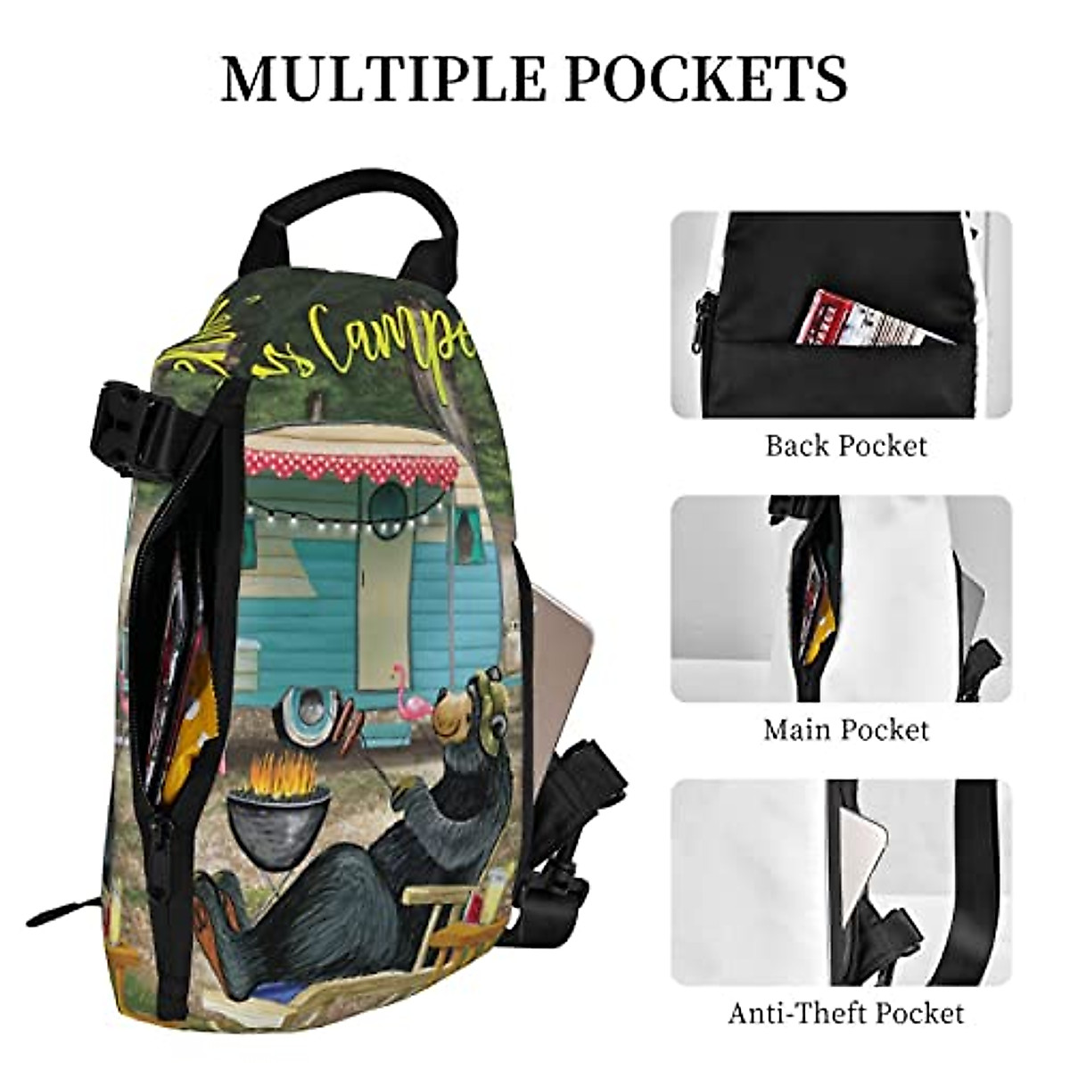 Rope Bag - Crossbody Sling Backpack Happy Camper Sling Bag Travel Hiking Chest Bag Daypack