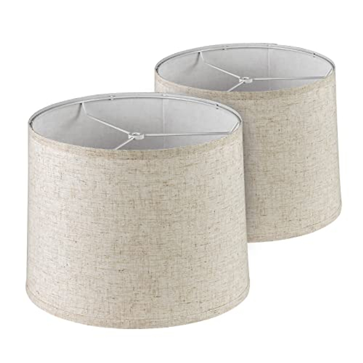 Natural Linen Lamp Shades Set of 2, 11.6 x 12.6 x 9.8 Inch Fabric Drum Lampshades Hand Crafted Medium Lampshade Covers Required Assembly for Table Lamp, Bedside Lamp, Floor Lamp, Spider Fitter, Flaxen