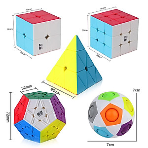 Roxenda Speed Cube Set, Speed Cube Bundle of 2x2 3x3 Megaminx Pyramid Cube and Magic Rainbow Ball Smoothly Magic Cubes Collection for Kids & Adults [5 Pack] (Stickerless)