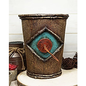 Ebros Gift Rustic Southwestern Old World Country Turquoise Bullseye with Branchwood Borders Faux Wood Bathroom Accessory Resin Sculpture (Dry Waste Basket Trash Bin)