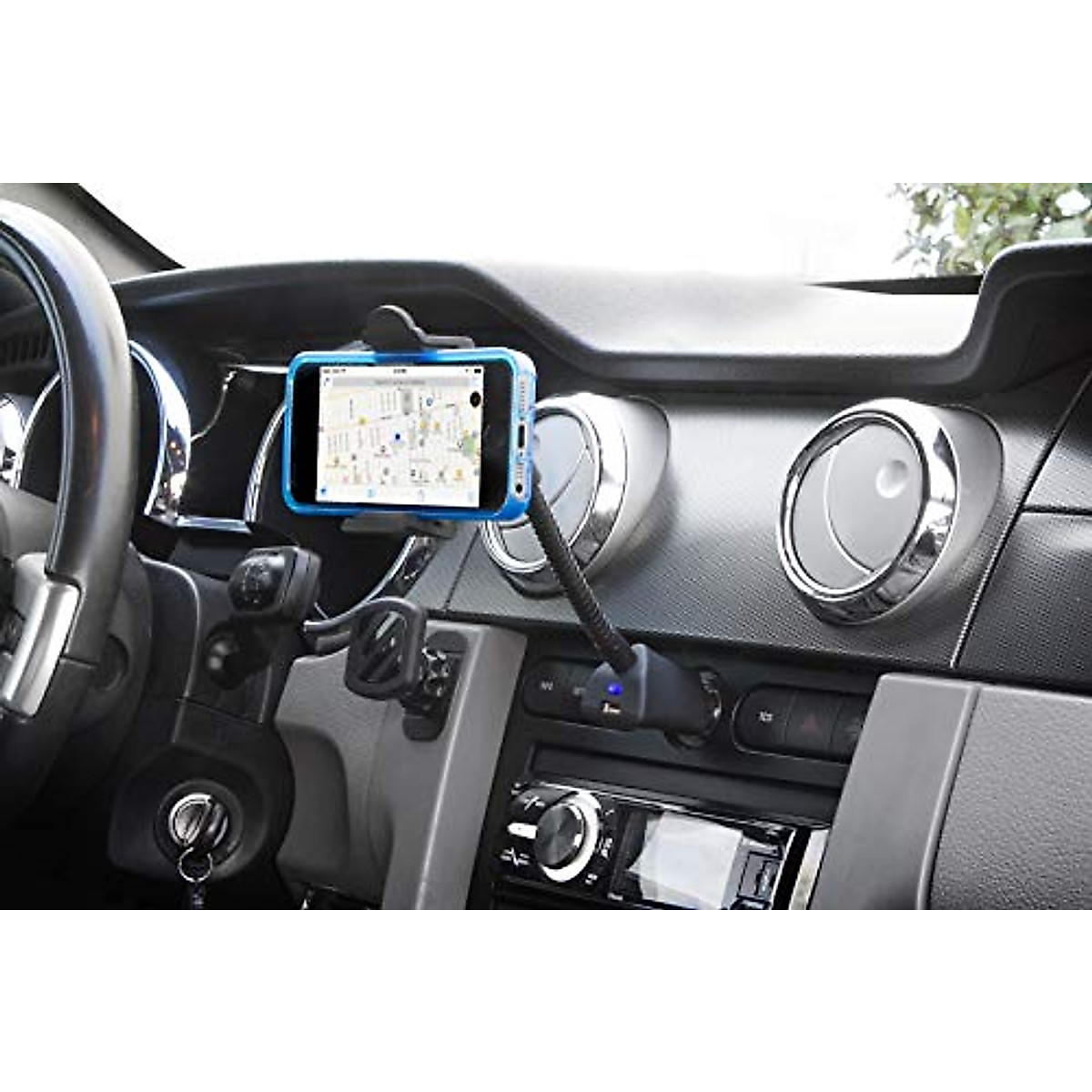 Scosche H12VFXM PowerMount Phone Mount for Car | 12V Charger for Vehicle's Power Port | 7.5 Watts | Flexible Mount Arm| Black