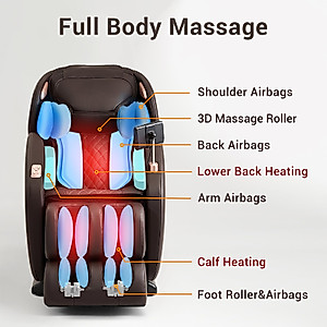 MYNTA Massage Chair, Full Body Zero Gravity SL Track Shiatsu Massage Chairs with Calf Heating, Thai Stretch, M1612 Brown