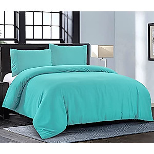 Pure Bedding Duvet Cover Queen [3-Piece, Aqua] - 1 Comforter Protector with Zipper Flap and 2 Pillow Shams - Hotel Luxury 1800 Brushed Microfiber - Ultra Soft, Cool and Breathable Comforter Cover
