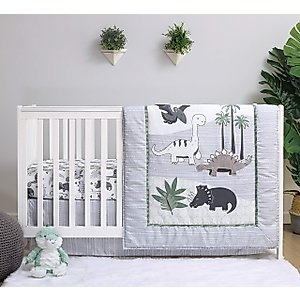 The Peanutshell Dinosaur Crib Bedding Set - 5 Piece Collection - Crib Comforter, Crib Skirt, 3 Fitted Crib Sheets