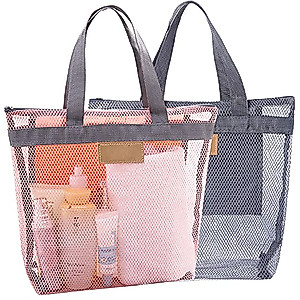 huihaochenggong 2 Pack Mesh shower caddy shower bag 12.5x10.5'' Portable Shower Tote Mesh Shower Caddy Quick Dry Shower Bag with Zipper shower caddy portable For Gym, Travel, Camp, Beach