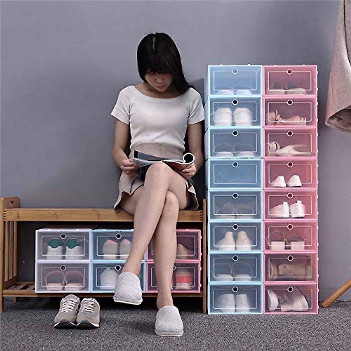 TAZSJG Foldable Clear Shoes Box Storage Shoe Box Drawer Organizer Household DIY Shoe Box Drawer Divider Home Storage Stacking (Color : F)