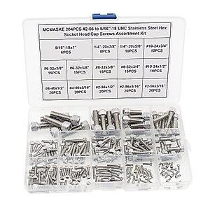 MCMASKE #2-56#4-40#6-32#8-32#10-24 1/4"-20 5/16"-18 UNC 304 Stainless Steel Socket Head Cap Screws Assortment Kit