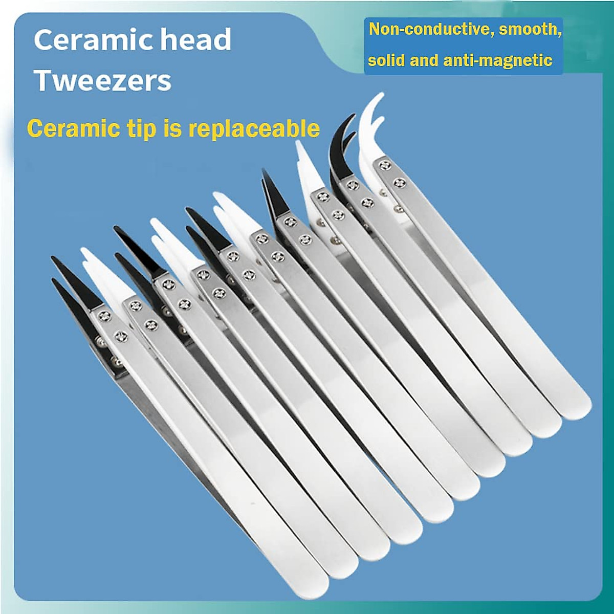 Utoolmart Straight Pointed Ceramic Tips Replaceable Heat Resistance Non-Conductive Heads for Ceramic Tweezers Black 2 Pairs