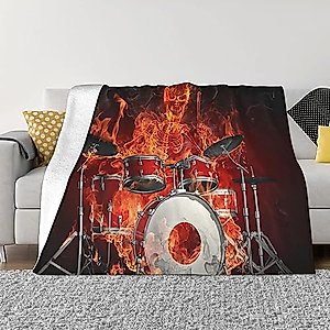 Lightweight Flannel Blanket Small Large All Season Cool Throw Blanket Compatible with Rock Drum Fire Flame Skull Skeleton, Cute Fleece Blanket for Couch Bed Sofa Chair, Queen King Size Blankets